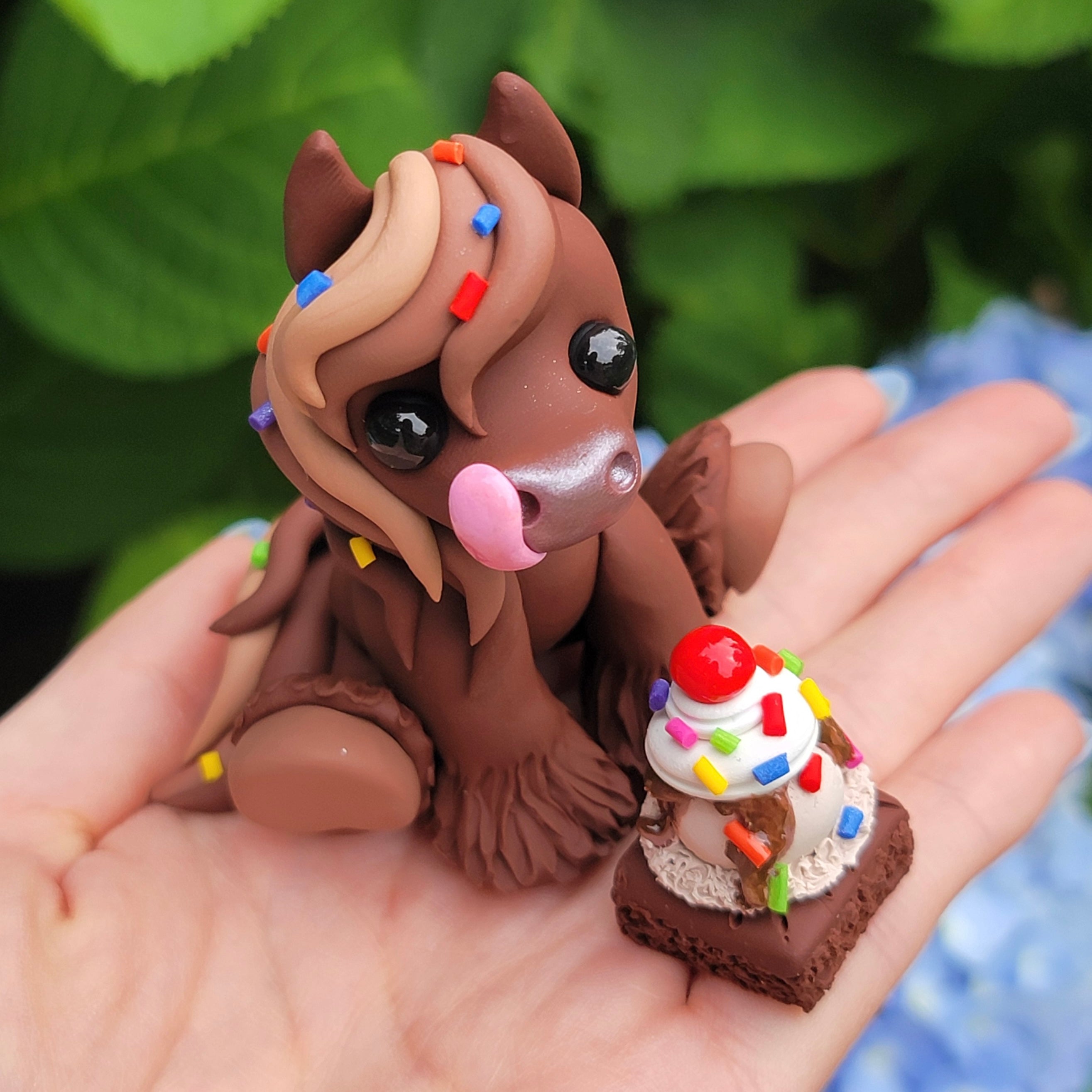 Brownie Sundae Pony “Sprinkles”, Handmade Clay Pony – My Sweet Critters
